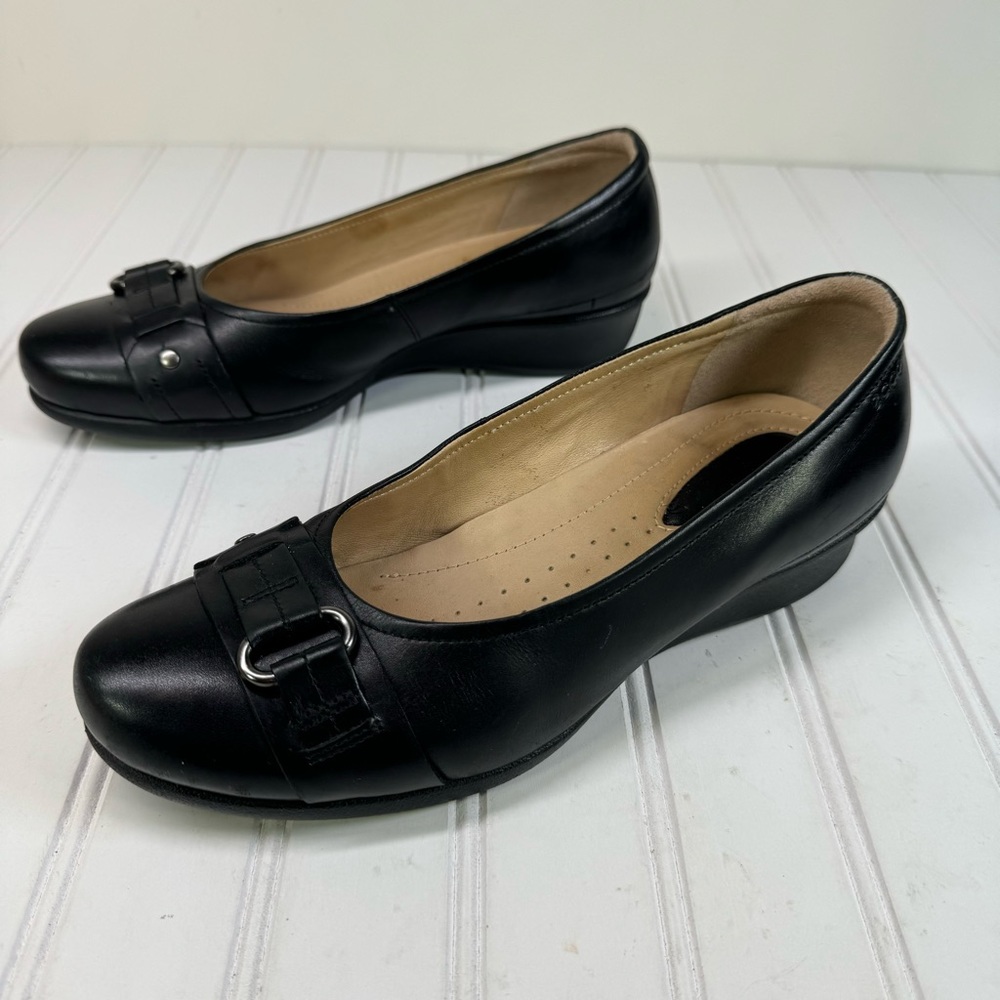 Ecco Adeline Ballerina Black Leather Wedge Shoes - Gem